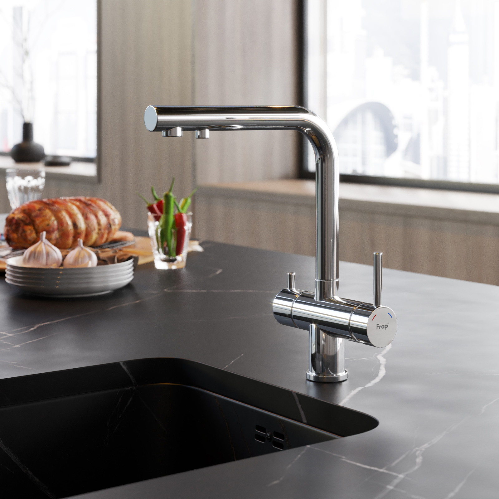 Смеситель для кухни со встроенным фильтром (краном) под питьевую воду Frap FX43752 купить в ...